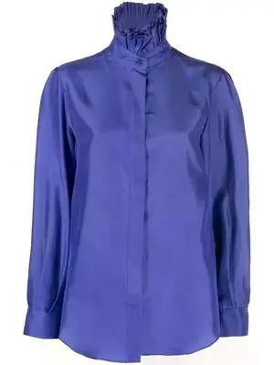 Alberta Ferretti Ruffle-collar Silk Shirt - Blue