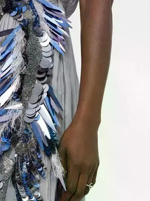 Alberta Ferretti Embellished Pleated V-back Dress
