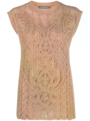 Alberta Ferretti Cable-knit Crew Neck Vest - Neutrals