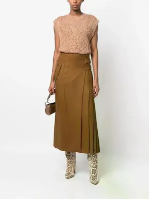 Alberta Ferretti Pleated Knitted Midi Skirt - Brown