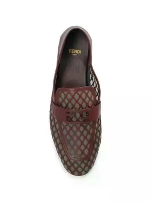 Fendi Burgundy Leather Loafers With Ff Baguette Motif