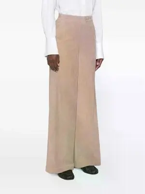BYE Corduroy Floral-embroidered Wide-leg Trousers