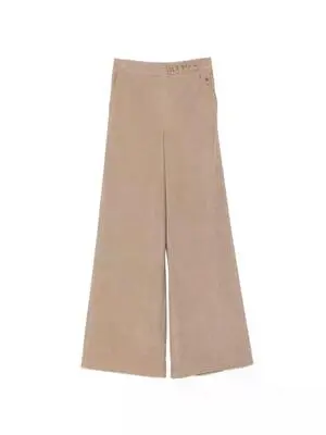 BYE Corduroy Floral-embroidered Wide-leg Trousers - Neutrals