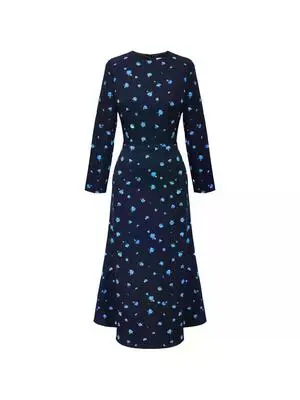 POST MERIDIEM Floral Print Long Sleeve Midi Dress - Blue
