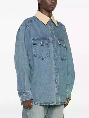 SYSTEM Corduroy-collar Chest-pocket Denim Jacket