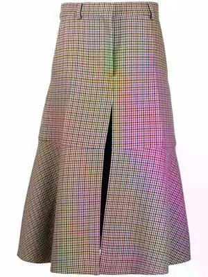 Stella McCartney Houndstooth A-line Midi-skirt - Neutrals