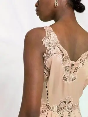 Alberta Ferretti Layered Lace Trimmed Silk Maxi Dress