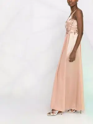 Alberta Ferretti Layered Lace Trimmed Silk Maxi Dress