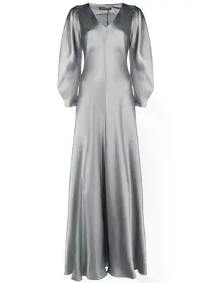 Alberta Ferretti Satin Long-sleeve Gown