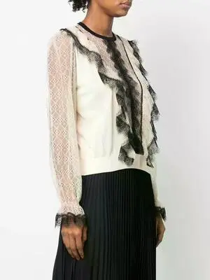 Alberta Ferretti Lace-detail Long-sleeve Blouse