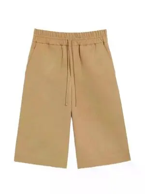 AMI Paris Beige Large Elasticated Cotton And Linen Bermuda Shorts - Neutrals