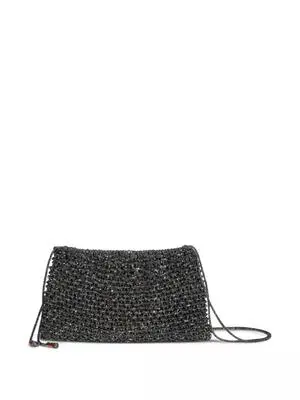 HIBOURAMA Penelope Crystal Embellished Woven Tote Bag - Black