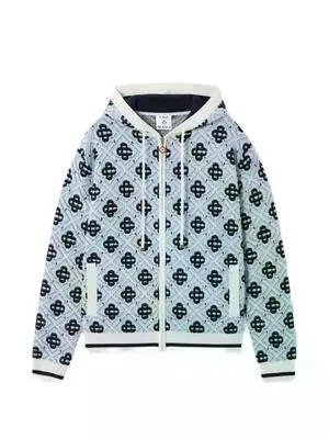 Casablanca Merino Monogram Zip‑up Hooded Sweatshirt - Blue