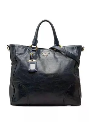 Prada 2010-2026 Vitello Shine Open Convertible Tote Satchel - Blue