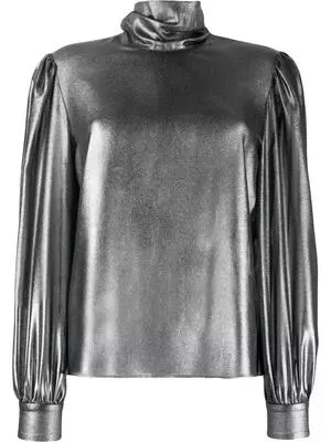 Alberta Ferretti Metallic Mock-neck Blouse - Grey