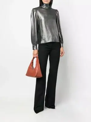 Alberta Ferretti Metallic Mock-neck Blouse