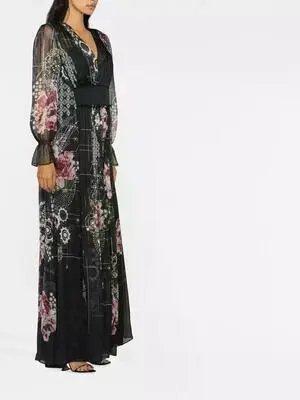 Alberta Ferretti Floral Print V-neck Maxi Dress