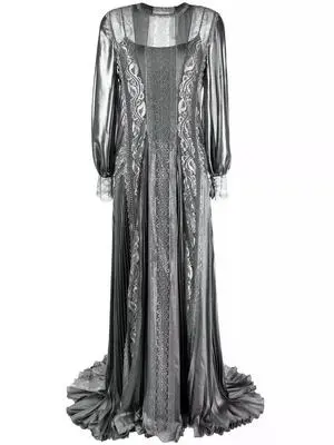 Alberta Ferretti Metallic Jacquard Lace Cuff Gown