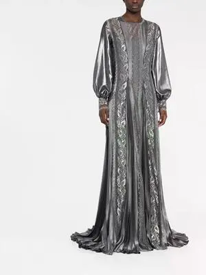 Alberta Ferretti Metallic Jacquard Lace Cuff Gown
