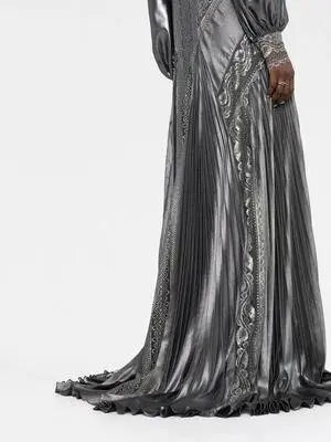 Alberta Ferretti Metallic Jacquard Lace Cuff Gown