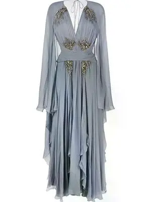 Alberta Ferretti Rhinestone-embellished Cape Gown - Grey