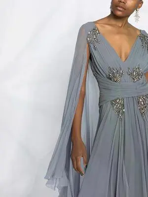 Alberta Ferretti Rhinestone-embellished Cape Gown