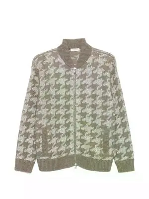 PANICALE Houndstooth Pattern Sequin Embellished Zip-up Cardigan