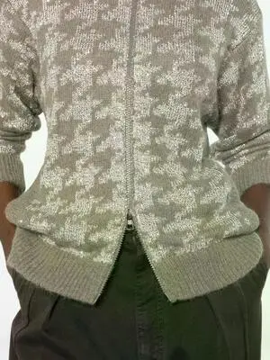 PANICALE Houndstooth Pattern Sequin Embellished Zip-up Cardigan