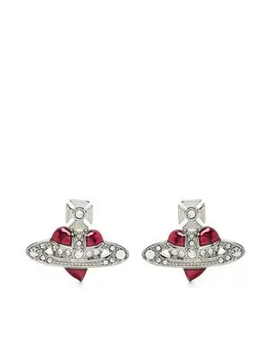 VIVIENNE WESTWOOD New Diamante Heart Stud Earrings - Silver