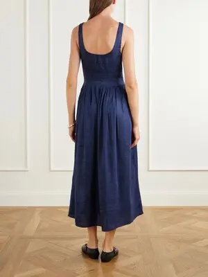 LA LIGNE Pleated Linen-blend Midi Dress