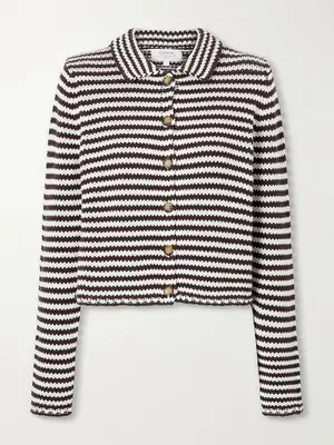 LA LIGNE Mini Marina Cropped Striped Cotton Cardigan - Brown
