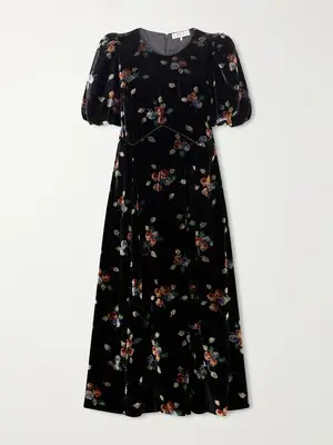 Sea Leda Floral-patterned Velvet Midi Dress