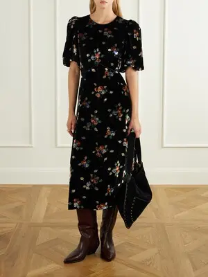 Sea Leda Floral-patterned Velvet Midi Dress