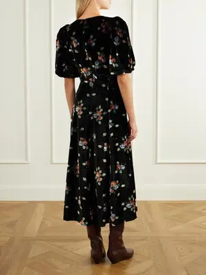 Sea Leda Floral-patterned Velvet Midi Dress