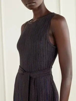 Missoni Belted Pleated Metallic Crochet-knit Maxi Dress - Blue