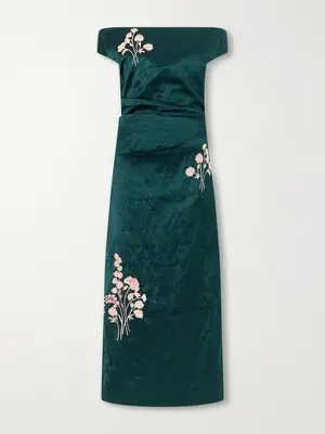 Erdem Floral-embroidered Satin Midi Dress - Green