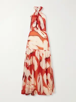 ANDRES OTALORA Floral-print Halterneck Maxi Dress - Red