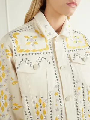 MOTHER The Bruiser Appliquéd & Studded Denim Jacket