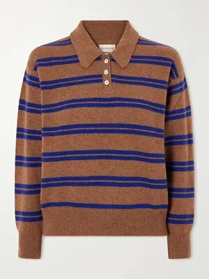 Daughter Edith Striped Wool Polo Sweater - Brown