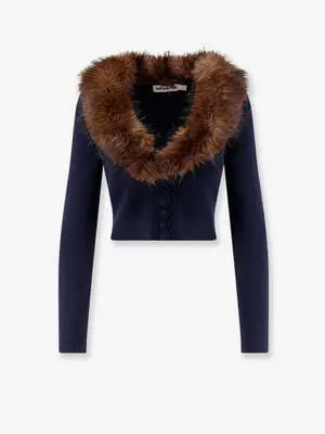 SELF-PORTRAIT Cardigan With Faux Fur Profile - Blue