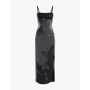 Ph5 Iris Scalloped-slit Stretch-knit Maxi Dress - Midnight Black