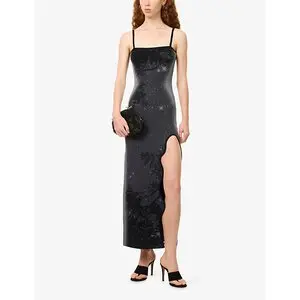 Ph5 Iris Scalloped-slit Stretch-knit Maxi Dress - Midnight Black