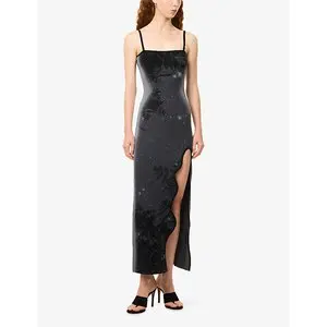 Ph5 Iris Scalloped-slit Stretch-knit Maxi Dress - Midnight Black
