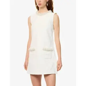SELF-PORTRAIT Pearl-embellished Denim Cotton Mini Dress