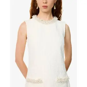 SELF-PORTRAIT Pearl-embellished Denim Cotton Mini Dress