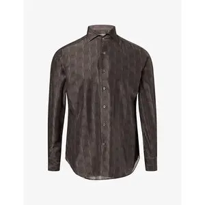Corneliani Wave Printed Long-sleeve Silk Shirt - Brown Multi