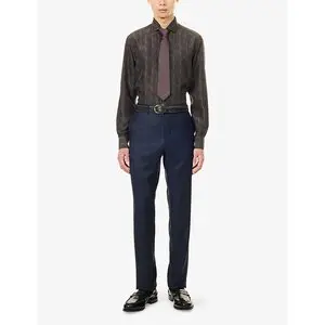 Corneliani Wave Printed Long-sleeve Silk Shirt