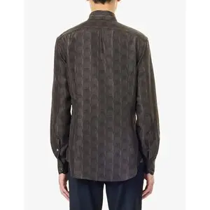 Corneliani Wave Printed Long-sleeve Silk Shirt