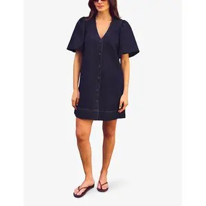 RO&ZO Button-front V-neck Denim Mini Dress