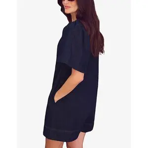 RO&ZO Button-front V-neck Denim Mini Dress